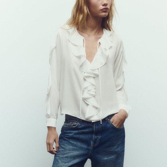 Zara | Tops | Zara Ruffled Blouse Zara Ruffled Blouse Zara Ruffled ...